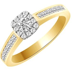 AFFY (0.8 cttw) White Natural Diamond Square Cluster Engagement Wedding Ring For Womens In 14k Yellow Gold With Ring Size 5