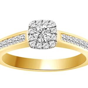 AFFY (0.8 cttw) White Natural Diamond Square Cluster Engagement Wedding Ring For Womens In 14k Yellow Gold With Ring Size 5