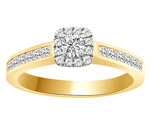 AFFY (0.8 cttw) White Natural Diamond Square Cluster Engagement Wedding Ring For Womens In 14k Yellow Gold With Ring Size 5