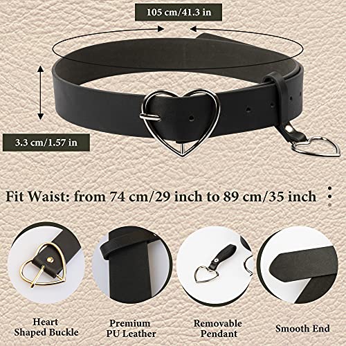 TXIN Heart-shaped Wide Black Belt with Gold Metal Buckle for Women Girls Students Jeans Shorts Ladies Dress