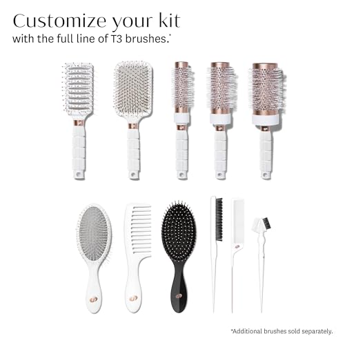 T3 Smooth Paddle Brush | Cushioned Body and Wide Flat Base for Gentle Styling | Heat Resistant Bristles