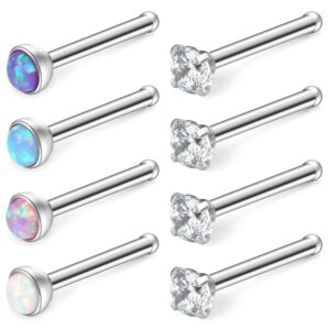 ruifan 20g 316l surgical steel 2.5mm mix color jeweled opal & clear cz nose bone rings studs ring body piercing jewelry 8pcs