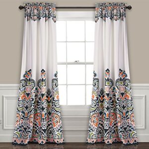 lush decor clara curtains paisley damask print bohemian style light filtering window panel set for living, dining, bedroom (pair), 52"w x 84"l, navy & tangerine