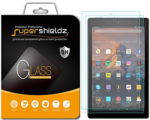 Supershieldz (2 Pack) Designed for Fire HD 10 Tablet 10.1 inch (9th and 7th Generation, 2019 and 2017 Release) Tempered Glass Screen Protector, Anti Scratch, Bubble Free