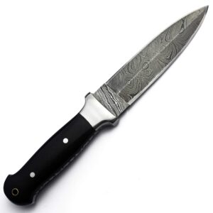 Wolfklinge Damascus Steel Bowie Knife for Outdoor Enthusiasts use for Hunting,Camping,Surviavl,Bushcrafting and Fishing- Full Tang Micarta Handle Spear point Blade with Cowhide-Leather Sheath DCX17-57