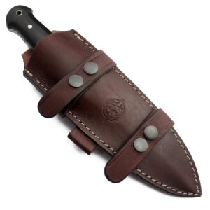 Wolfklinge Damascus Steel Bowie Knife for Outdoor Enthusiasts use for Hunting,Camping,Surviavl,Bushcrafting and Fishing- Full Tang Micarta Handle Spear point Blade with Cowhide-Leather Sheath DCX17-57