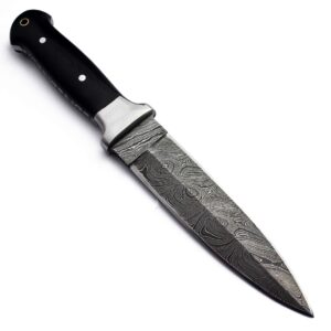 Wolfklinge Damascus Steel Bowie Knife for Outdoor Enthusiasts use for Hunting,Camping,Surviavl,Bushcrafting and Fishing- Full Tang Micarta Handle Spear point Blade with Cowhide-Leather Sheath DCX17-57