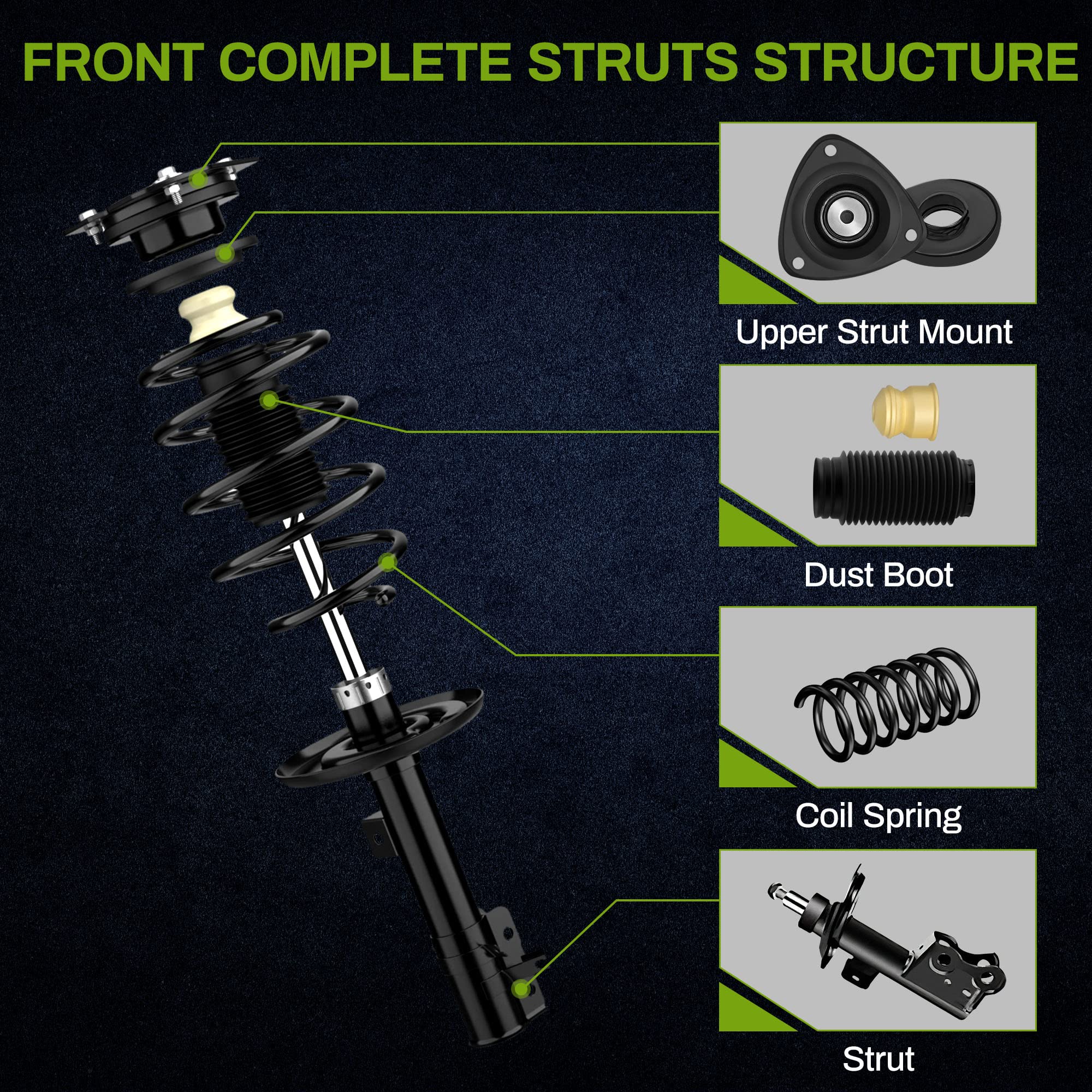 AUTOSAVER88 Front Complete Struts Compatible with 2007-2012 Altima 2.5L Exc. Hybrid 2013 Altima S 2.5L Coupe