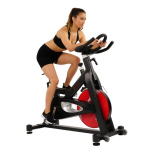 sunny health & fitness sf-b1714 evolution pro magnetic belt drive indoor cycling bike, high weight capacity, heavy duty flywheel