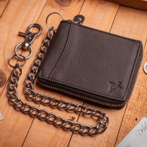 Juzar Tapal Collection Zipper Wallets For Men Brown Zip around Wallet RFID safe Leather Cash Wallet Men Man's Window ID Card Case (Brown With Chain)