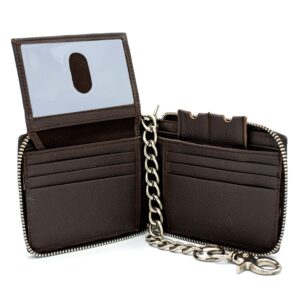 Juzar Tapal Collection Zipper Wallets For Men Brown Zip around Wallet RFID safe Leather Cash Wallet Men Man's Window ID Card Case (Brown With Chain)