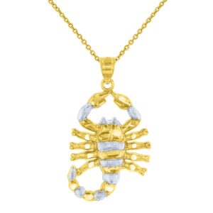 solid 14k yellow gold textured scorpion charm scorpio zodiac pendant necklace, 22"