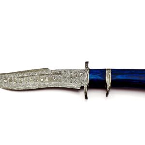 Skokie Knives Custom Damascus Steel Hunting Knife Blue Pakka Wood Handle-Handmade Premium Quality Edge Fixed Blade–Multipurpose–Ideal for Survival Camping Hiking Outdoor Every Day Carry Professional