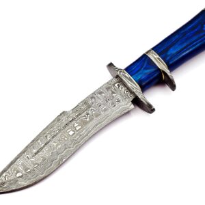 Skokie Knives Custom Damascus Steel Hunting Knife Blue Pakka Wood Handle-Handmade Premium Quality Edge Fixed Blade–Multipurpose–Ideal for Survival Camping Hiking Outdoor Every Day Carry Professional