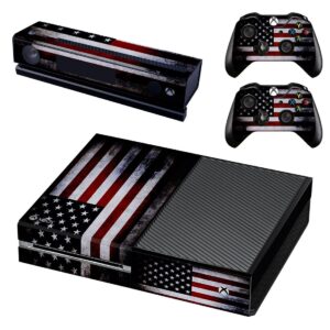 uushop protective vinyl skin decal cover for microsoft xbox one console wrap sticker skins with two free wireless controller decals american flag(not for one s or x)