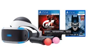 playstation vr bundle (3 items)- gran turismo sport bundle, playstation move motion controllers - two packs, and psvr batman: arkham vr - playstation 4 (game disc)