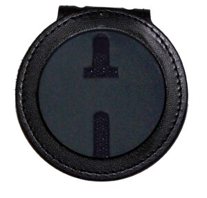 round us marshal belt clip badge holder chain (2-1/4 inch recessed cutout, cutout pf281) black leather