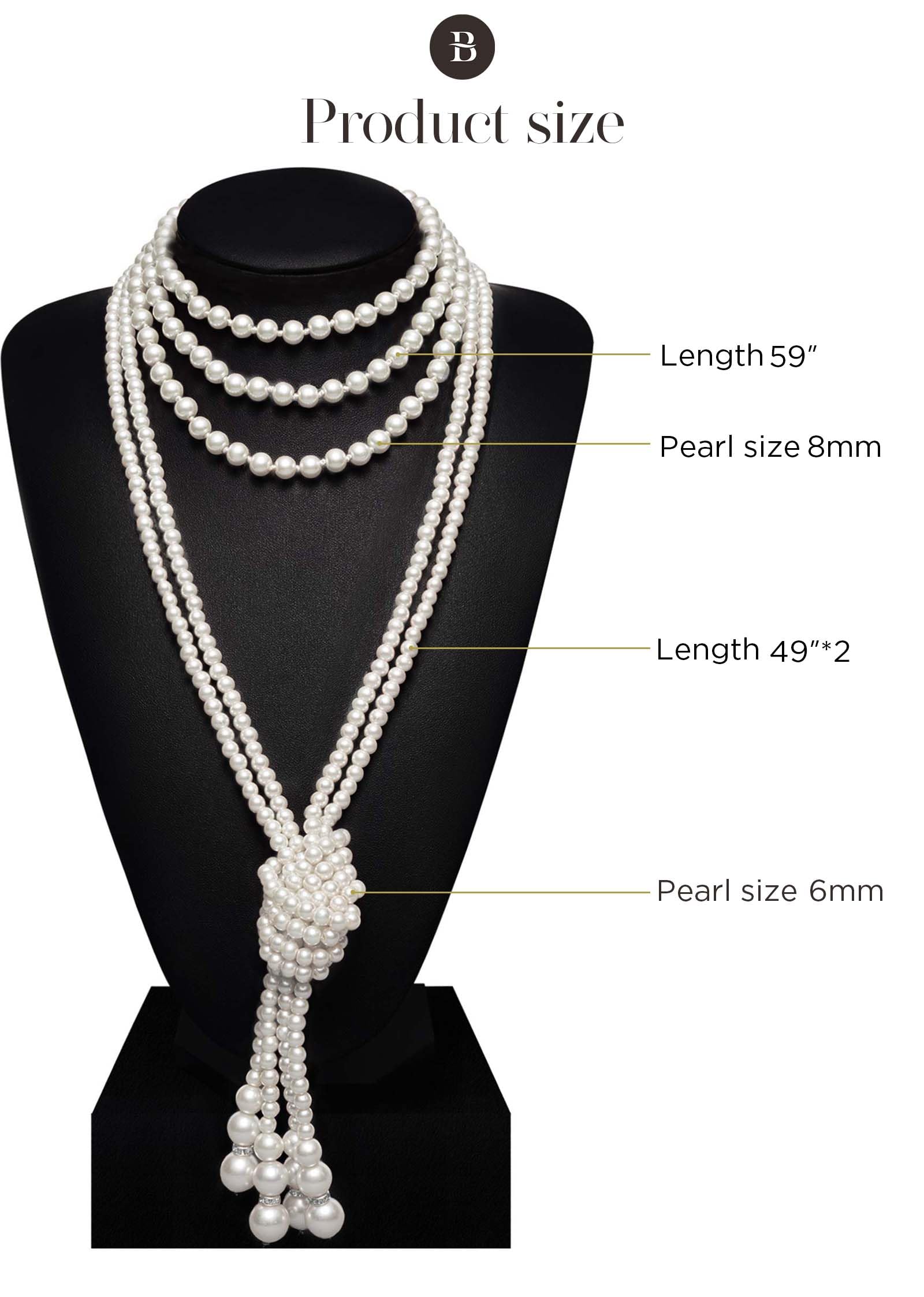 BABEYOND Long Pearl Necklace Faux Pearls Necklace Set Beaded Long Pearls Necklace 1920s Gatsby Costume Jewelry