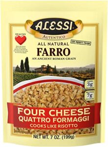 alessi autentico, premium seasoned roman grain farro, cooks like risotto, heart healthy, easy to prepare, 7oz (four cheese, pack of 6)