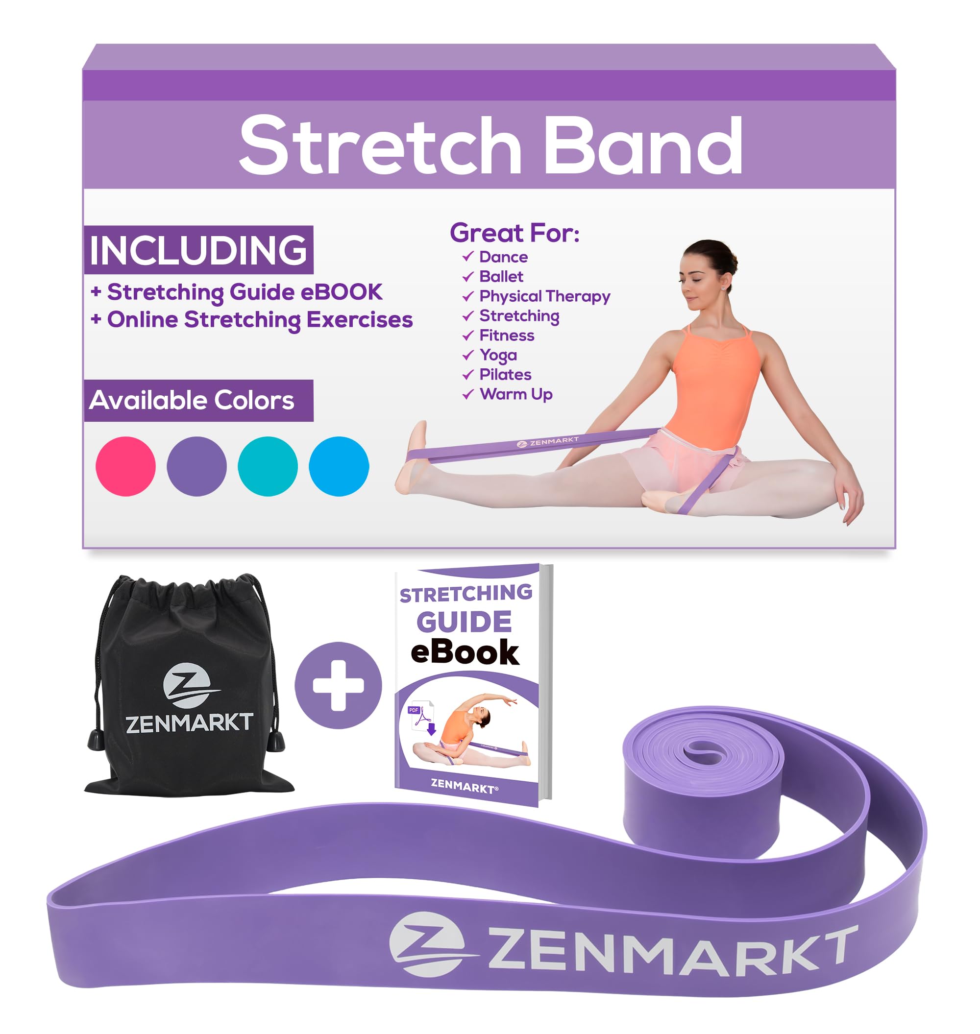 Zenmarkt Stretch Bands for Flexibility and Strength - Ballet Stretch Bands Ideal to Have as Dance Equipment in Every Competition - Suitable for Gymnastics, Cheerleading, and Pilates Training(Purple)