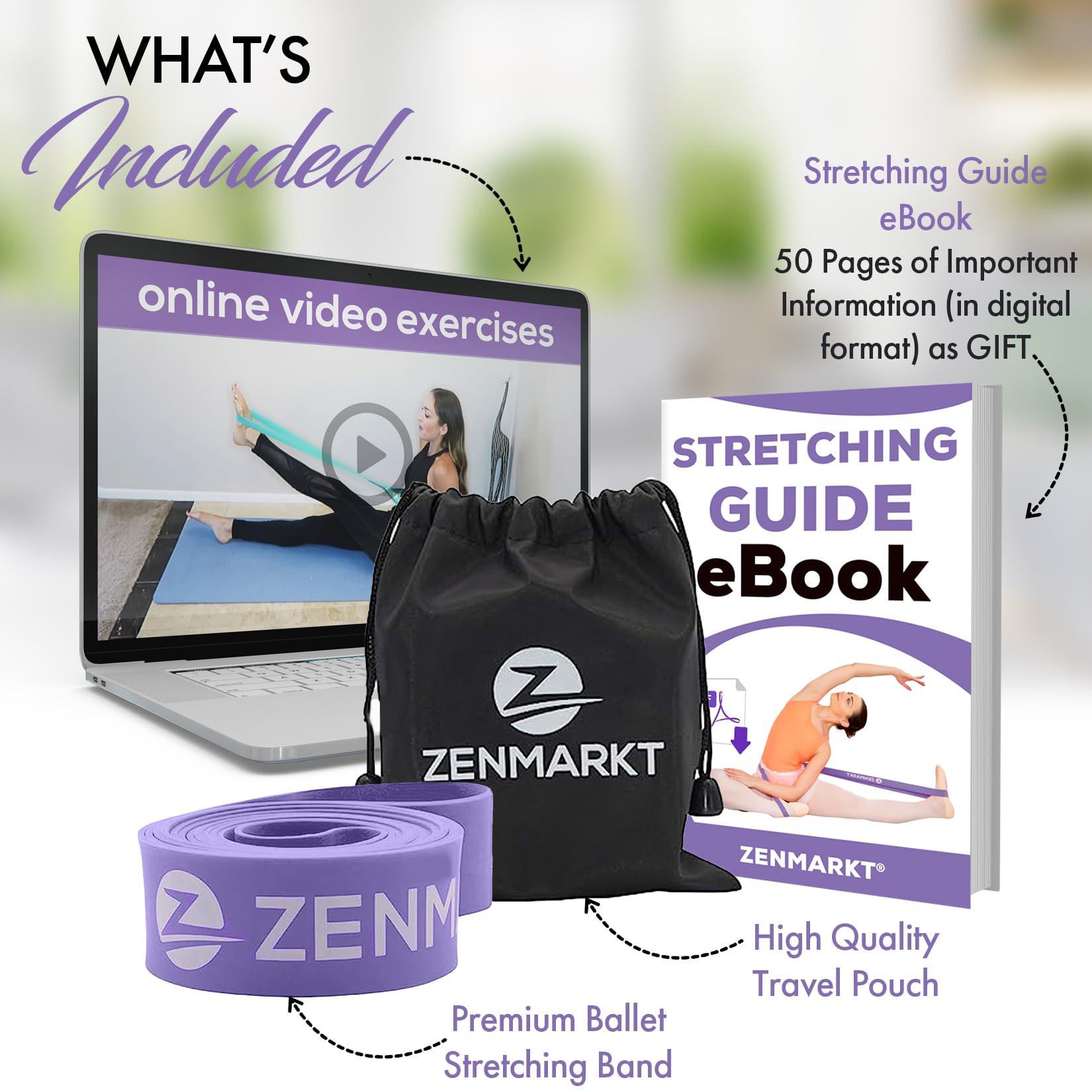 Zenmarkt Stretch Bands for Flexibility and Strength - Ballet Stretch Bands Ideal to Have as Dance Equipment in Every Competition - Suitable for Gymnastics, Cheerleading, and Pilates Training(Purple)