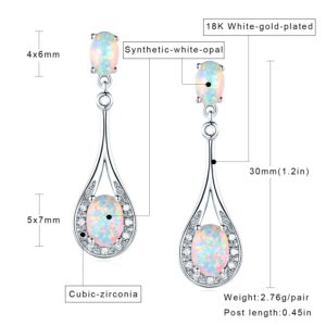 18K White Gold Plated Fire Opal Birthstone Gemstone Drop Earrings Dangle Earingings Dangly Jewelry Birthday Gifts Hypoallergenic for Women