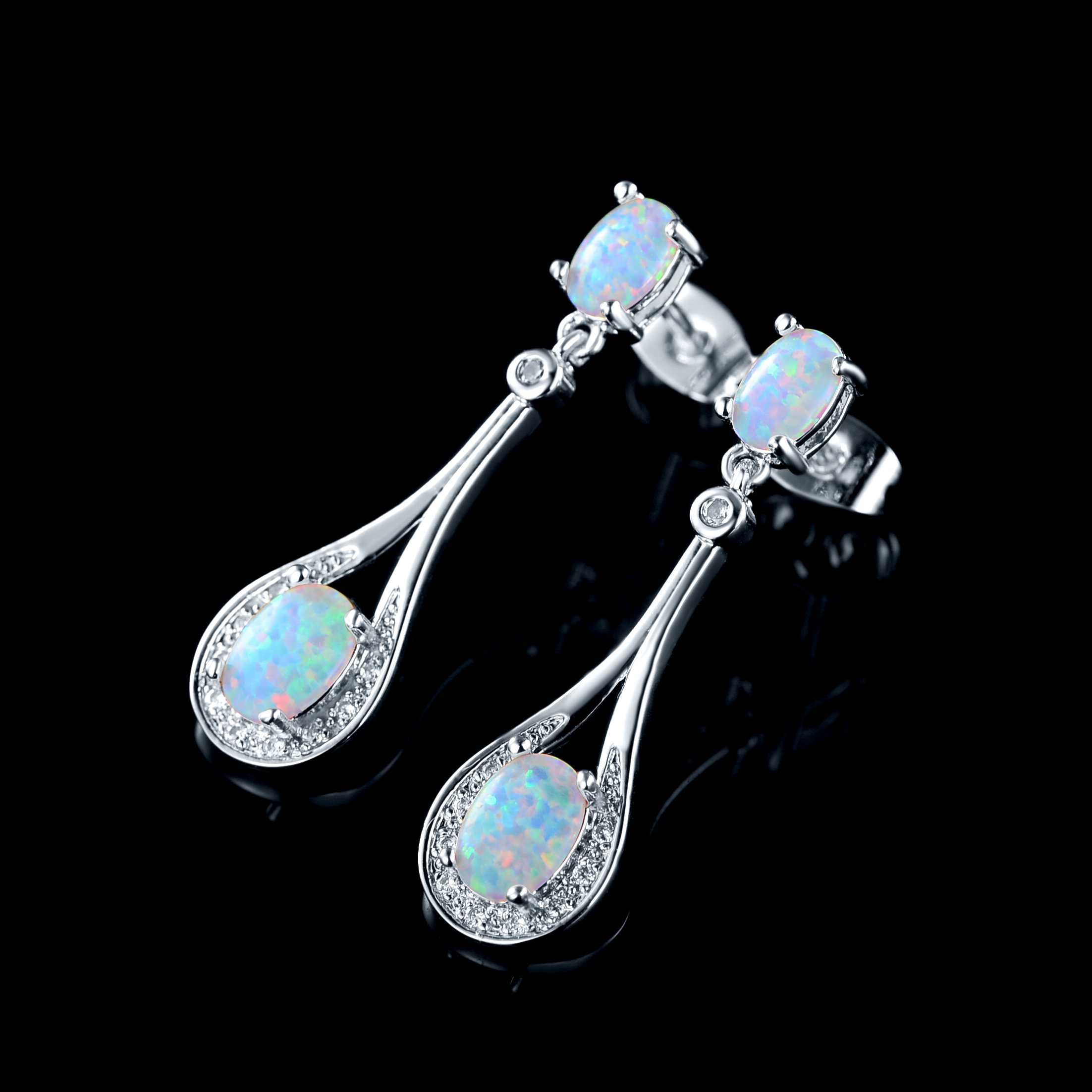 18K White Gold Plated Fire Opal Birthstone Gemstone Drop Earrings Dangle Earingings Dangly Jewelry Birthday Gifts Hypoallergenic for Women