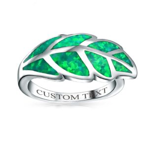 Personalized Boho Gemstone Green Created Opal Inlay South Western Nature Wrap Ivy Laurel Leaf Ring Western Jewelry For Women Teen .925 Sterling Silver Customizable