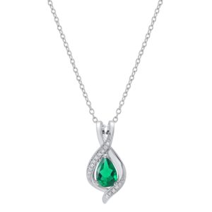 dazzlingrock collection 9x6 mm pear lab created emerald & round white diamond swirl teardrop pendant with 18 inch silver chain for women in 10k white gold