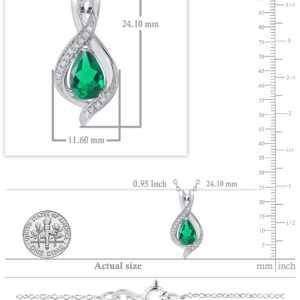 Dazzlingrock Collection 9x6 mm Pear Lab Created Emerald & Round White Diamond Swirl Teardrop Pendant with 18 inch Silver Chain for Women in 10K White Gold