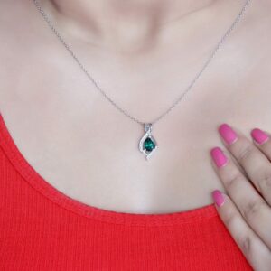 Dazzlingrock Collection 9x6 mm Pear Lab Created Emerald & Round White Diamond Swirl Teardrop Pendant with 18 inch Silver Chain for Women in 10K White Gold