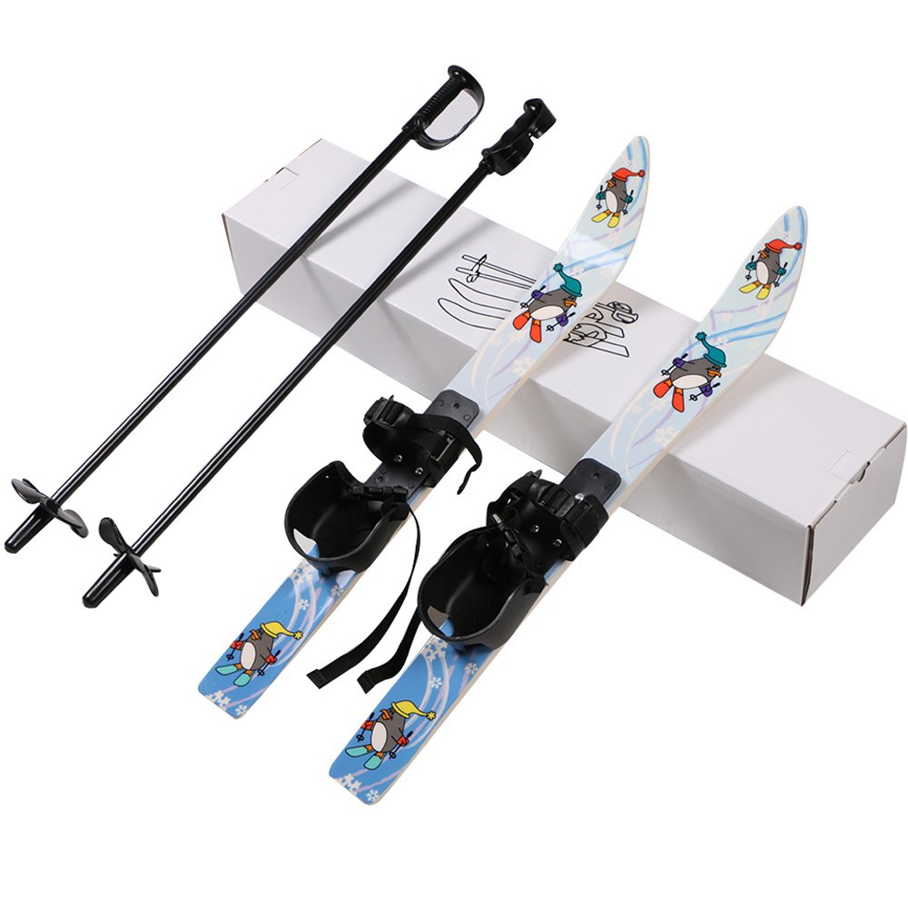 I-sport ABS Plastic Beginner Ski Sets Snow Skis and Poles with Universal Bindings (Penguin)