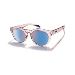 zeal optics crowley | plant-based polarized sunglasses for men & women - desert rose/polarized horizon blue lens