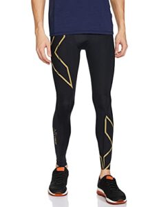 2xu men's light speed compression tights - lightweight & flexible support for improved running performance - black/gold reflective - size medium