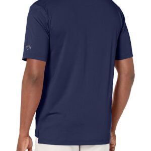 Callaway Men's Micro Hex Golf Performance Polo Shirt with Sun Protection, Solid Stretch Fabric, Peacoat, Large