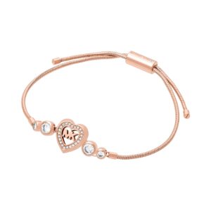 michael kors womens rose gold-tone heart link charm bracelet, one size