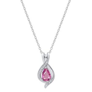 dazzlingrock collection 9x6 mm pear lab created pink sapphire & round white diamond swirl teardrop pendant with 18 inch silver chain for women in 14k white gold