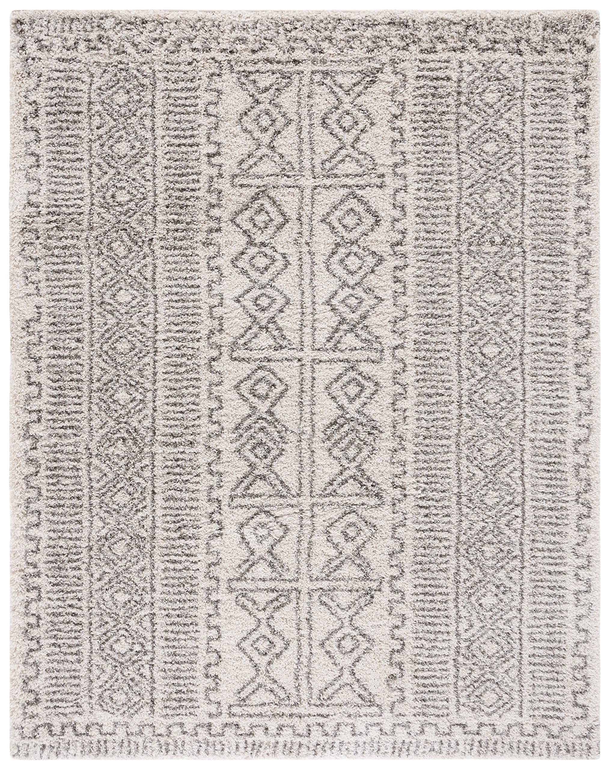 SAFAVIEH Hudson Shag Collection Area Rug - 8' x 10', Ivory & Grey, Moroccan Design, Non-Shedding & Easy Care, 2-inch Thick Ideal for High Traffic Areas in Living Room, Bedroom (SGH376A)