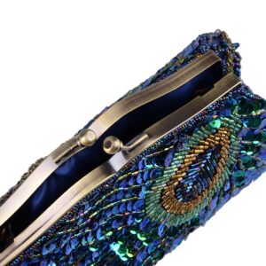 KISSCHIC Women's Vintage Beaded Sequin Evening Bags and Clutches Peacock Blue Purses Handbags