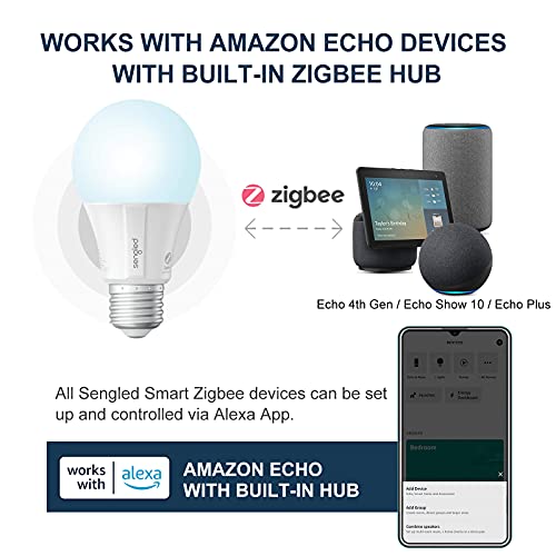 Sengled Zigbee Smart Light Bulbs, Smart Hub Required, Works with SmartThings and Echo with built-in Hub, Voice Control with Alexa and Google Home, Daylight 60W Equivalent A19 Alexa Light Bulb, 4 Pack