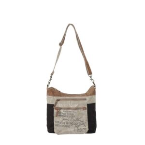 myra bags double zip upcycled canvas shoulder bag s-0904