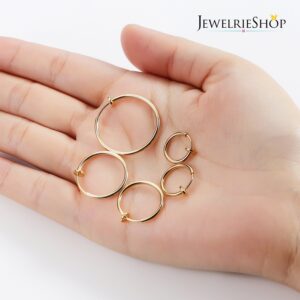 JewelrieShop Clip on Hoop Earrings for Women Fake Nose Ring Faux Lip Septum Ring Fake Cartilage Earrings Spring Endless Hoop Earrings Non Piercing Lobes Men (5 Pairs, 13mm-25mm, Gold)