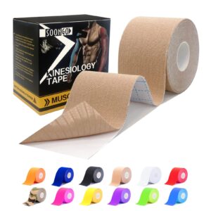 kinesiology tape 1/2 /5 rolls sports athletic mucle wrist knee ankle elastic waterproof breathable 2 inch x 16 feet beige 1 roll by soon go