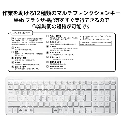 ELECOM Wireless compact keyboard Pantograph thin type [White] TK-FDP099TWH (Japan Import)