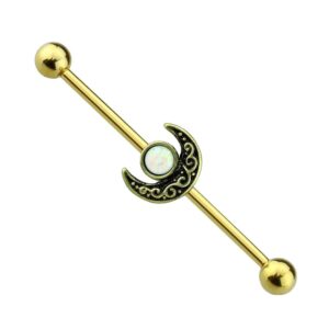 dynamique filigree glitter opal moon 316l surgical steel industrial barbell (sold per piece)