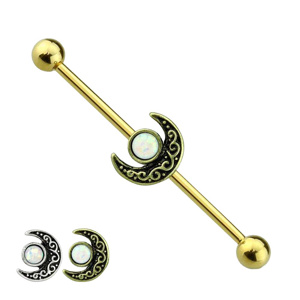 Dynamique Filigree Glitter Opal Moon 316L Surgical Steel Industrial Barbell (Sold Per Piece)