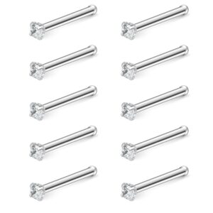 ruifan 10pcs 22g surgical steel clear diamond cz nose stud rings bone pin piercing jewelry 1.5mm