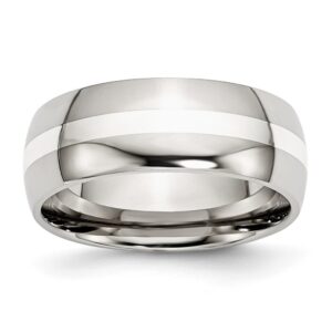 diamond2deal stainless steel and sterling silver inlay 8mm polished band ring size 7