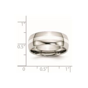 Diamond2Deal Stainless Steel and Sterling Silver Inlay 8mm Polished Band Ring Size 7