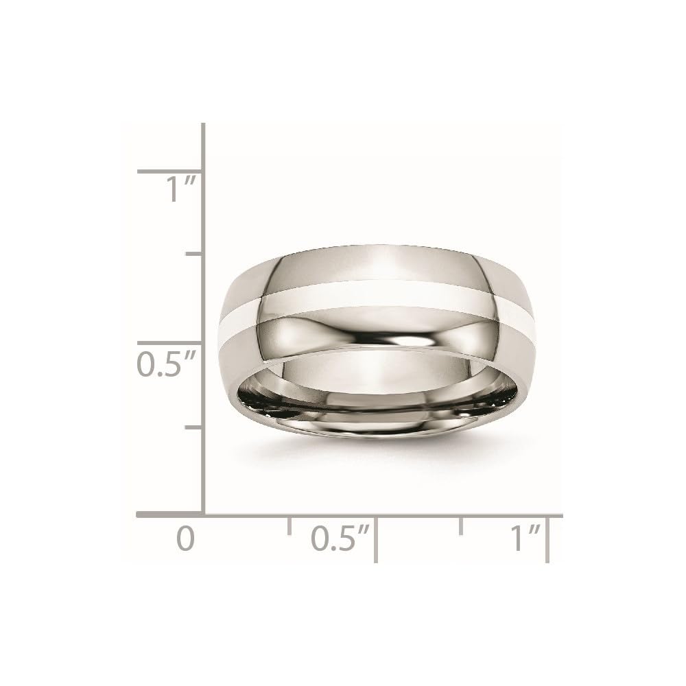 Diamond2Deal Stainless Steel and Sterling Silver Inlay 8mm Polished Band Ring Size 7